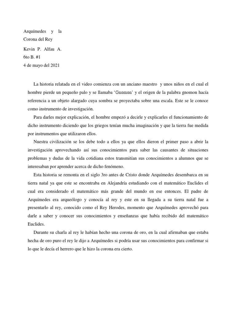Arquimedes y La Corona Del Rey | PDF | Densidad | Science