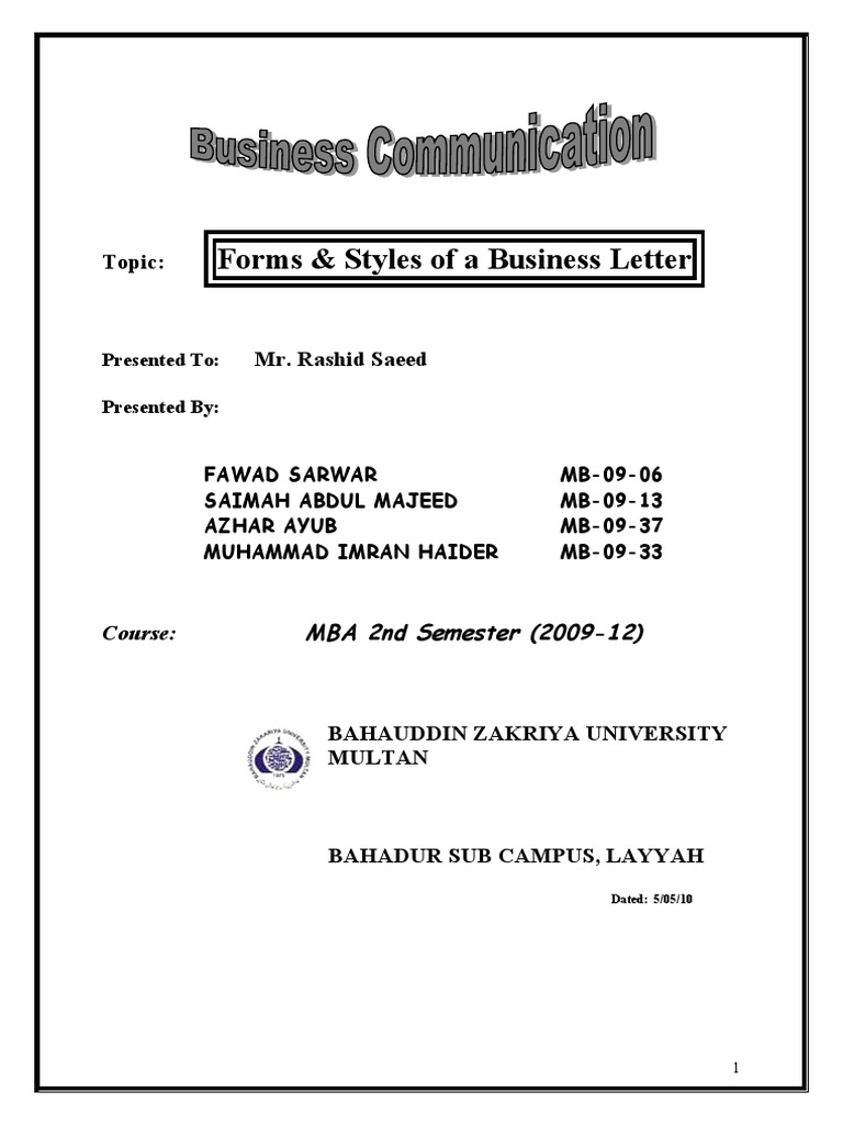 Report On Business Letter | PDF | Writing | Written Communication