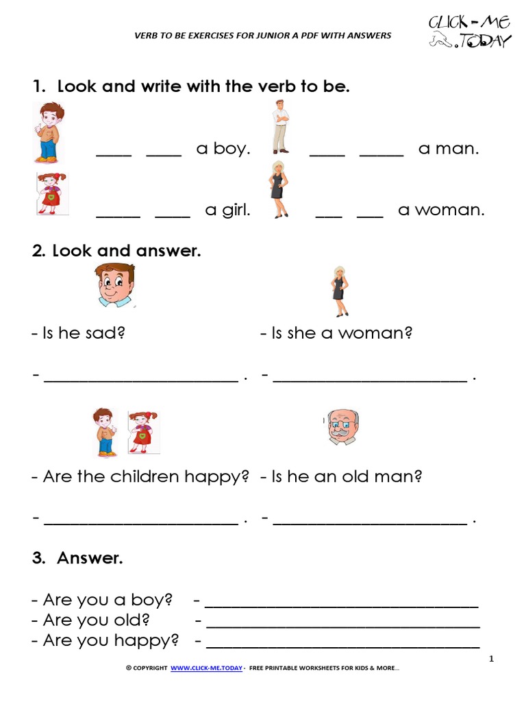 Verb To Be Exercises Junior A Beginners PDF Answers | PDF