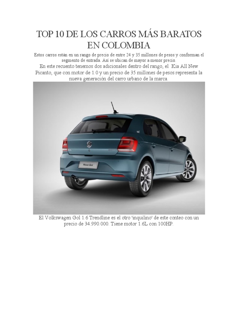 Top 10 de Los Carros Más Baratos en Colombia | PDF | Renault ...