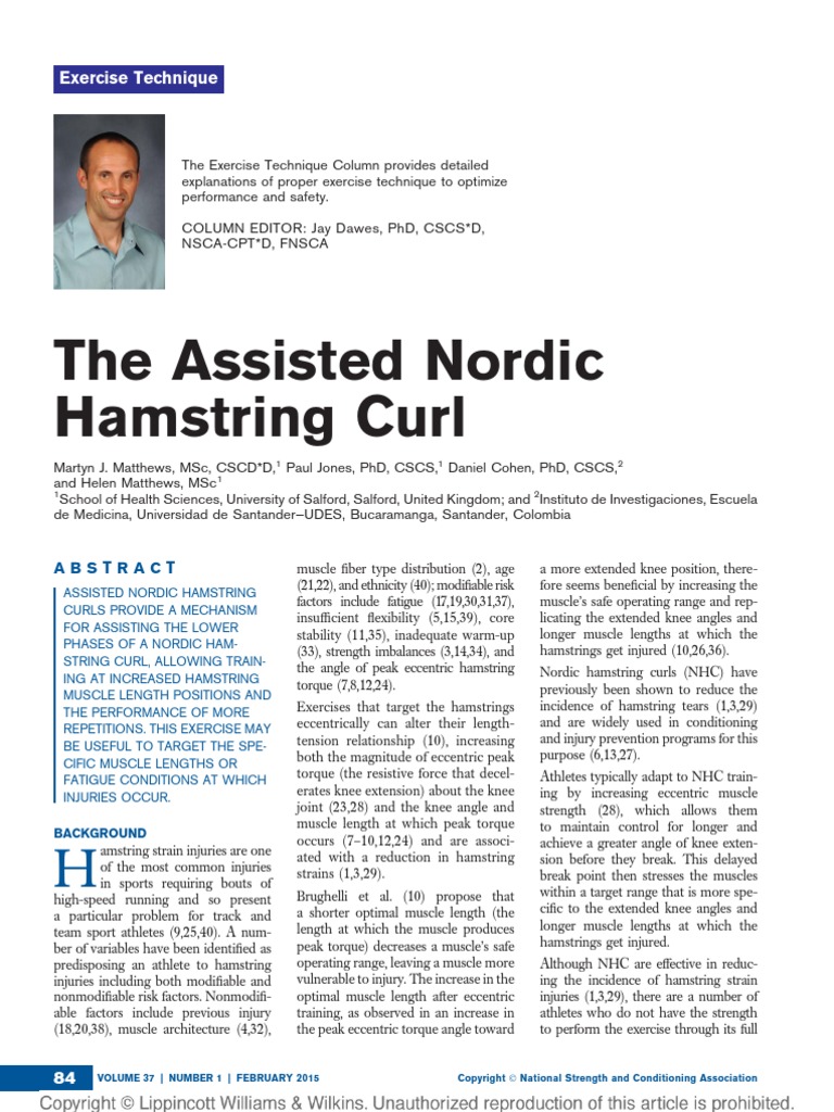 The Assisted Nordic Hamstring Curl: Exercise Technique | PDF | Physical ...