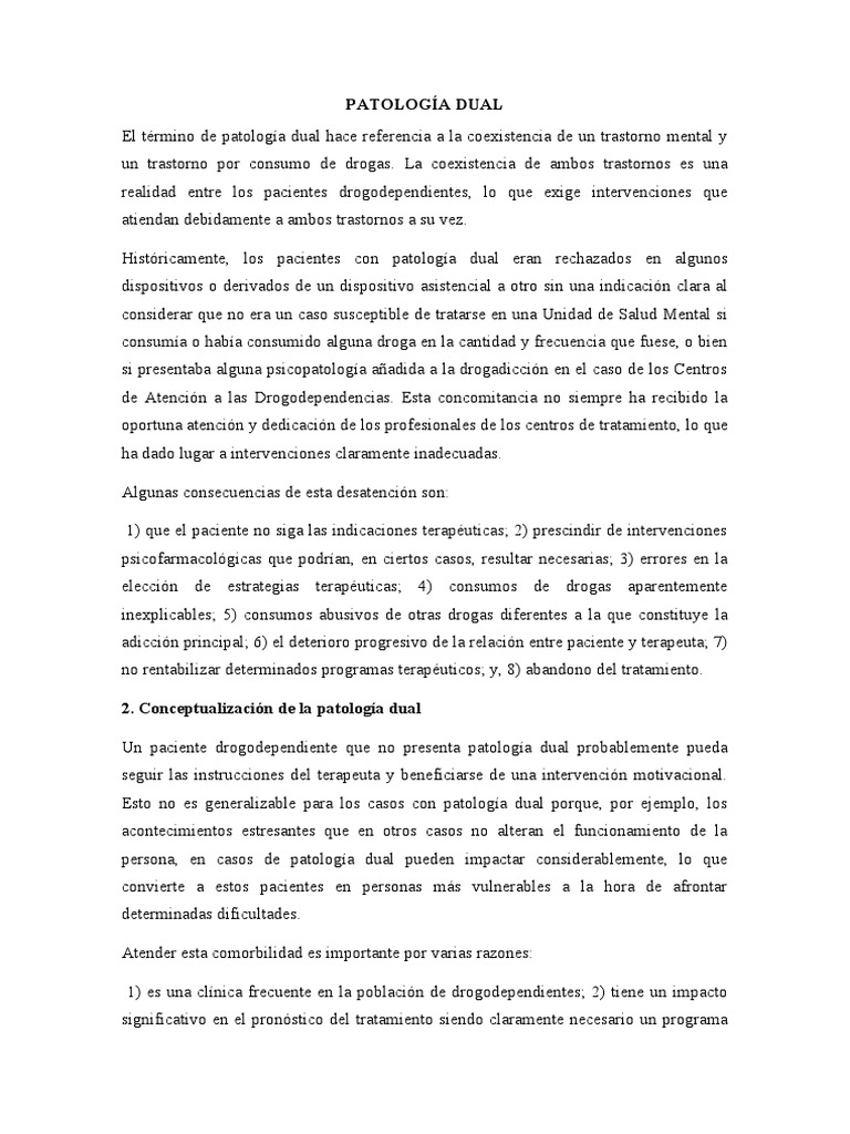 Patología Dual | PDF | La dependencia de sustancias | Trastorno mental