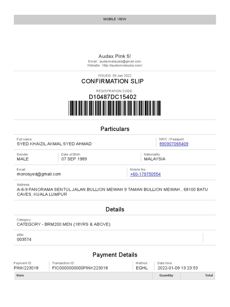 Confirmation Slip D10487DC15402: Audax Pink 5! | PDF | Payments | Banking