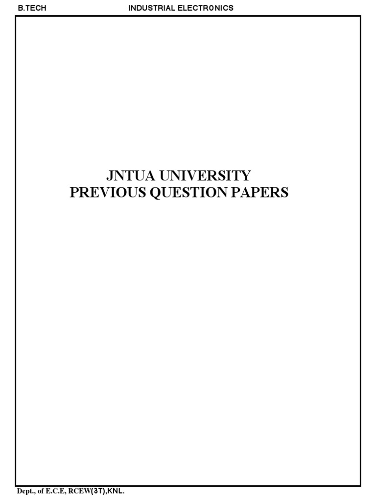 Jntua University Previous Question Papers: Dept., of E.C.E, RCEW | PDF ...