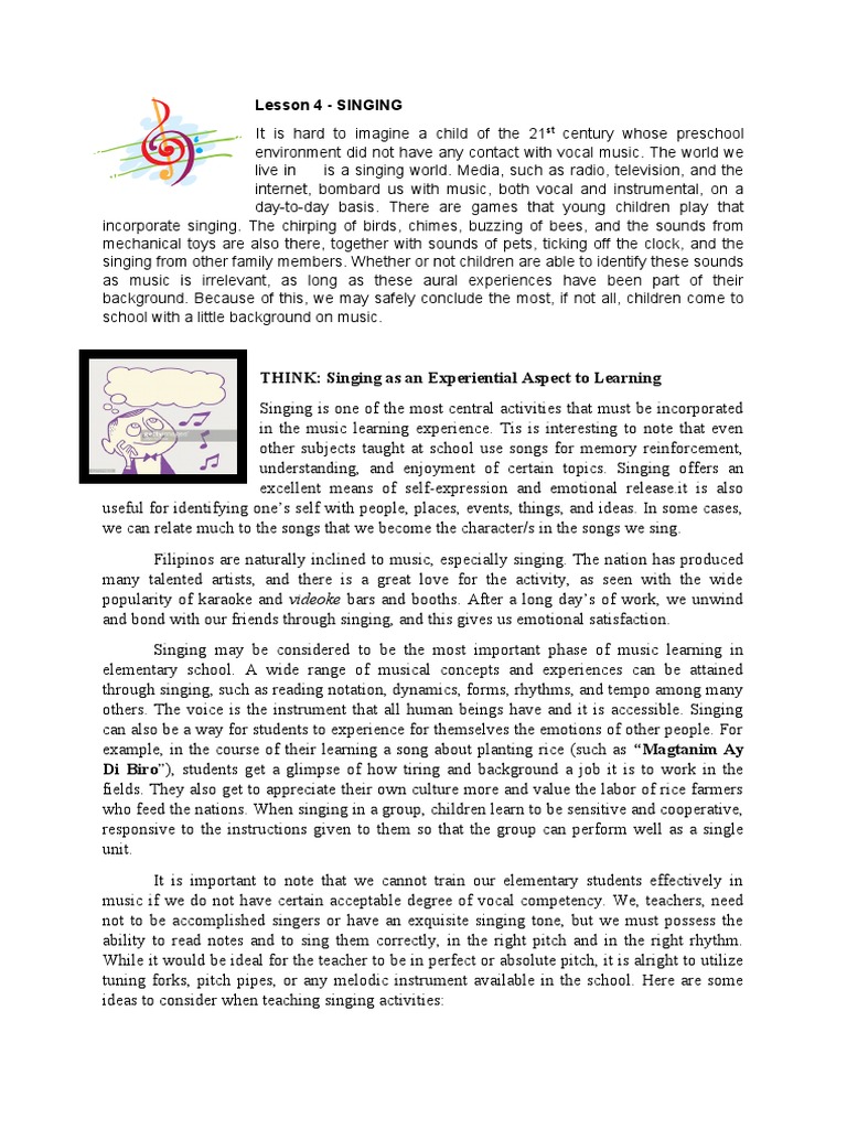 Music Lesson 4 | PDF | Singing | Pitch (Music)