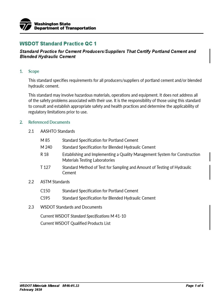 WSDOT Standard Practice QC 1 | PDF | Specification (Technical Standard) | Cement