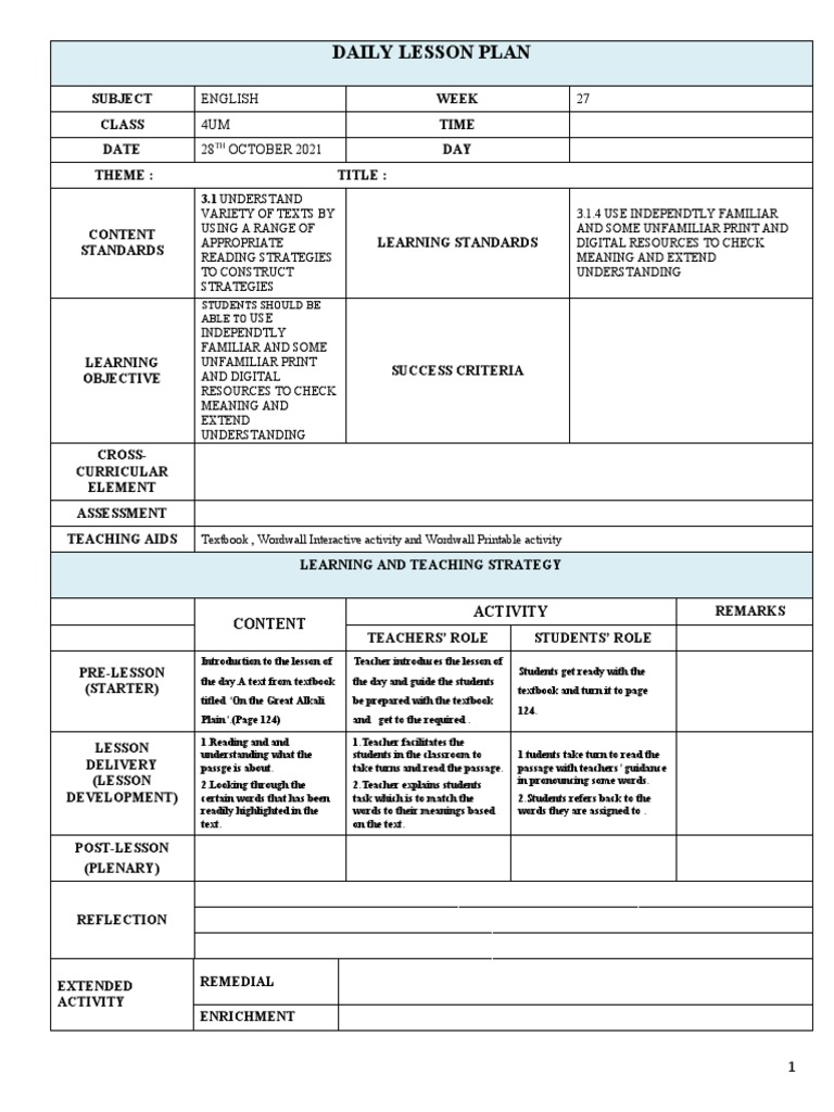 KPM Lesson Plan | PDF | Lesson Plan | Teachers