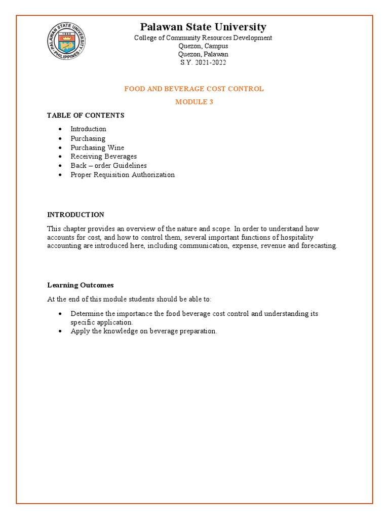 Food and Beverage Cost Control Guide | PDF | Drink | Wine