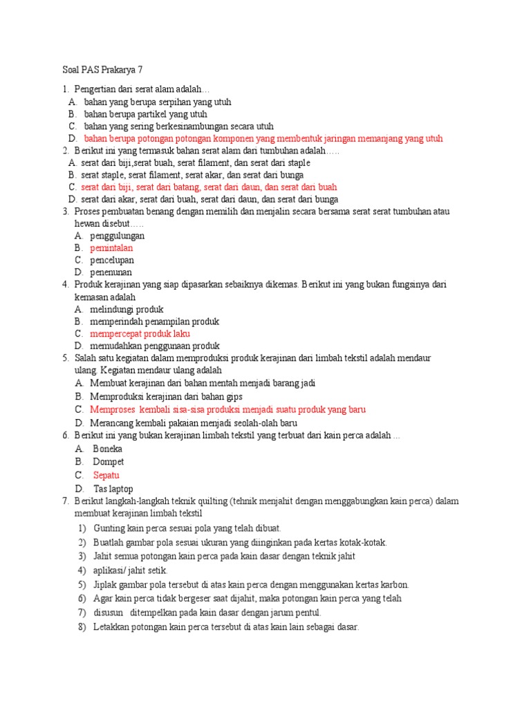 Soal Prakarya Kelas 7 | PDF