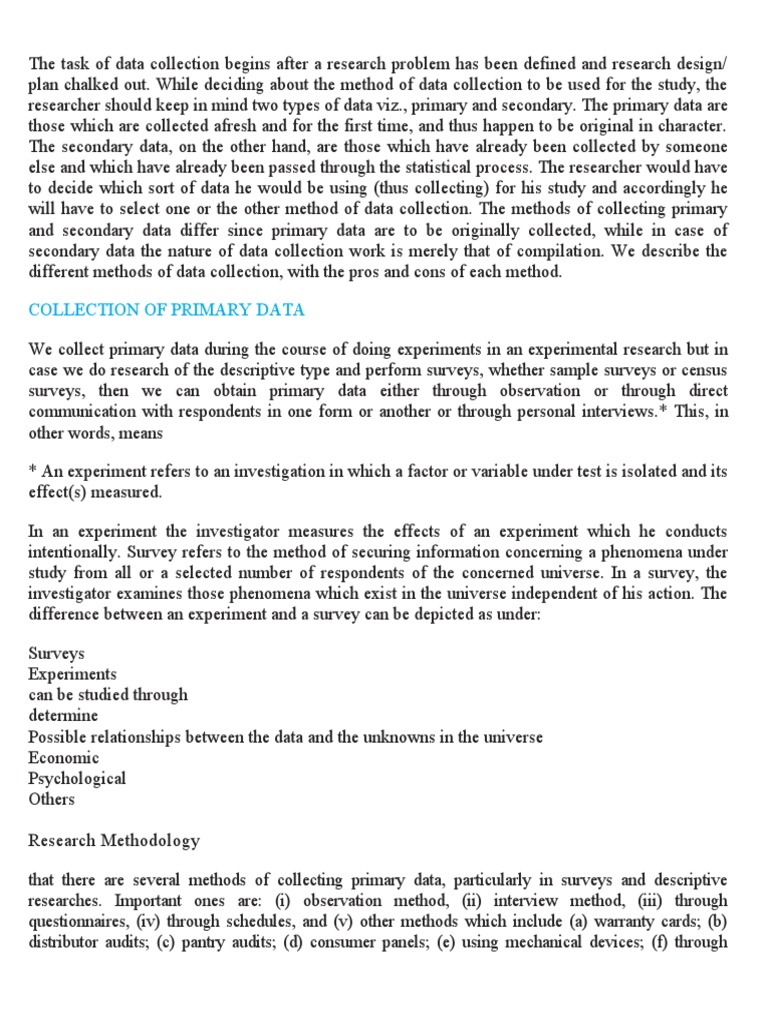 Collection of Primary Data | PDF | Survey Methodology | Questionnaire