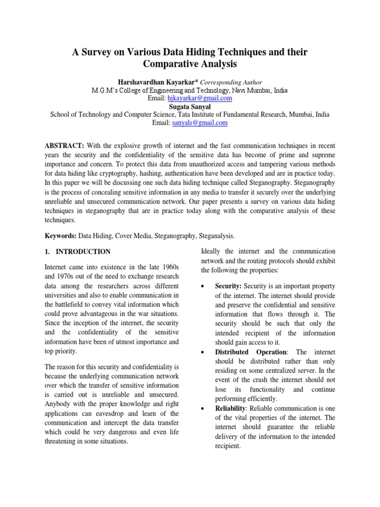 Data Hiding Techniques and Their Comparative Analysis | PDF | Cryptography | Encryption