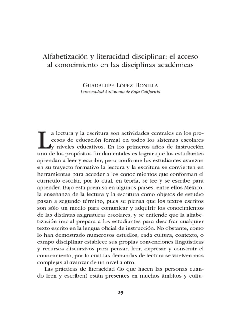 Alfabetización y literacidad disciplinar | PDF | Literatura | Conocimiento