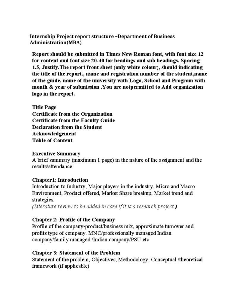 Internship Project Report Structure | PDF | Master Of Business ...