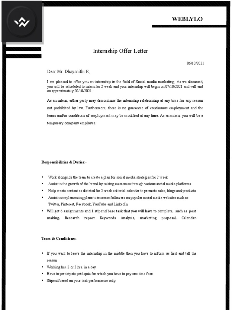 SMM Offer Letter Format | PDF | Popular Culture & Media Studies ...