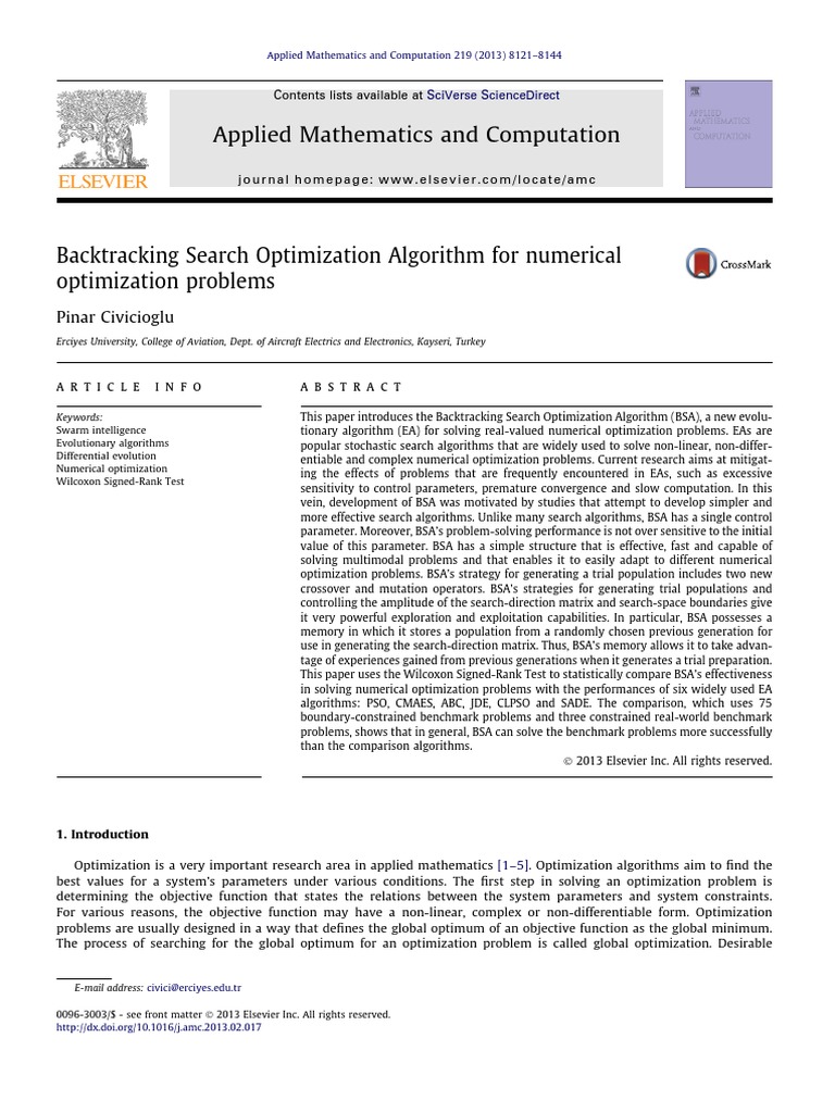 Applied Mathematics and Computation: Pinar Civicioglu | PDF | Mathematical Optimization ...