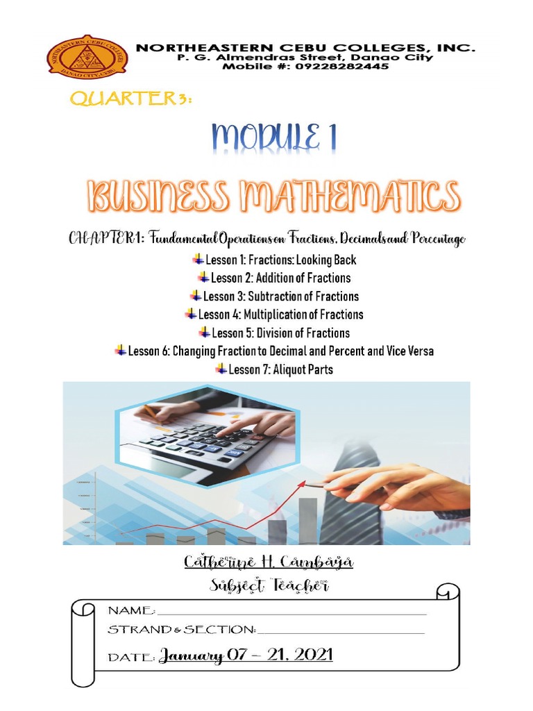 Business Mathematics 1 | PDF | Subtraction | Multiplication