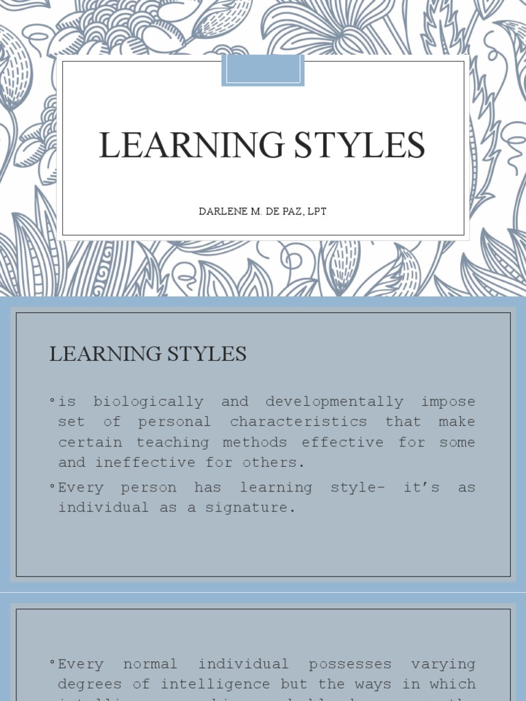 Lesson 3 - LEARNING STYLES (EUTHENICS 1) | PDF | Intelligence | Perception
