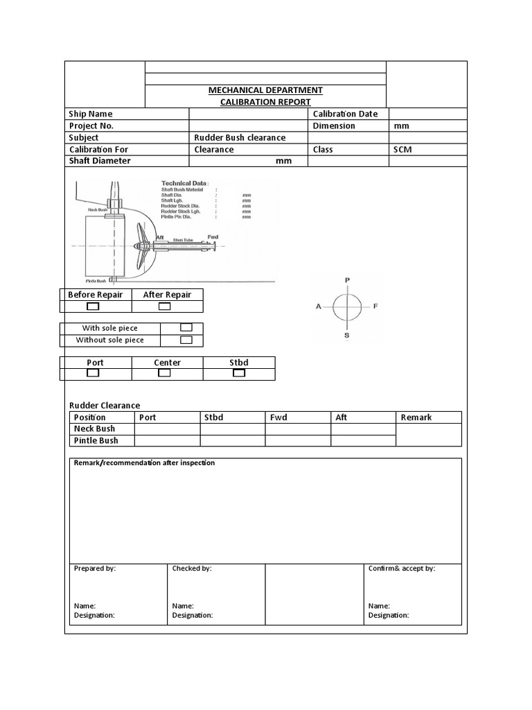 Rudder Bush Clearance Calibration Report | PDF