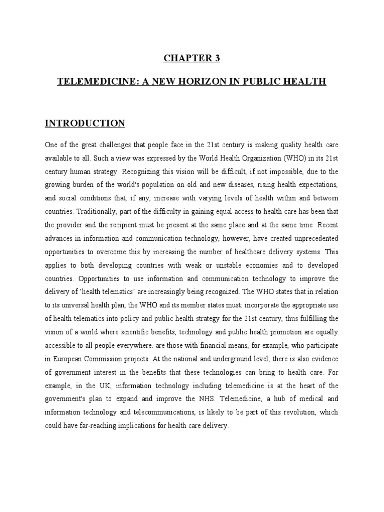 Chapter III - Introduction To Telemedicine | PDF | Health Care | Health ...