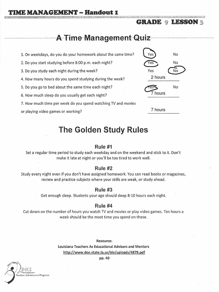 Time Management Quiz | PDF