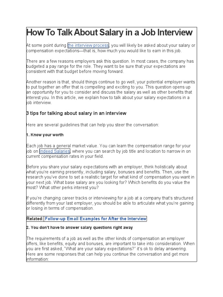 How To Talk About Salary in A Job Interview | PDF | Salary | Job Interview