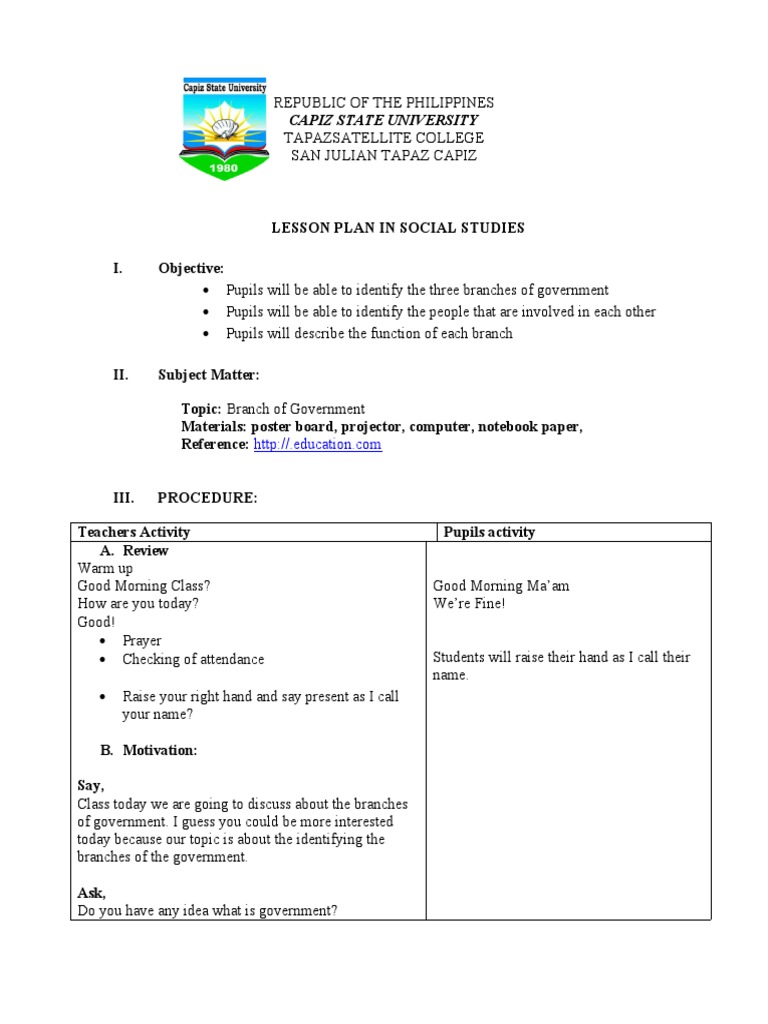 Lesson Plan. Social Studies | PDF | Presidents Of The United States ...