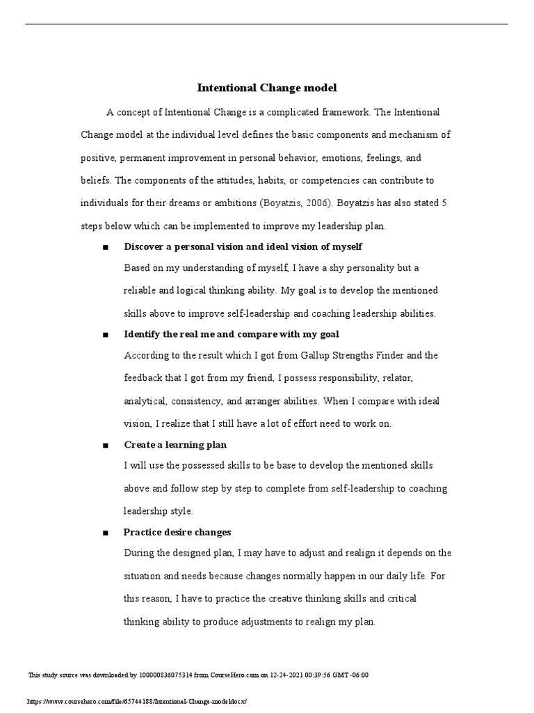 Intentional Change Model | PDF | Leadership | Goal