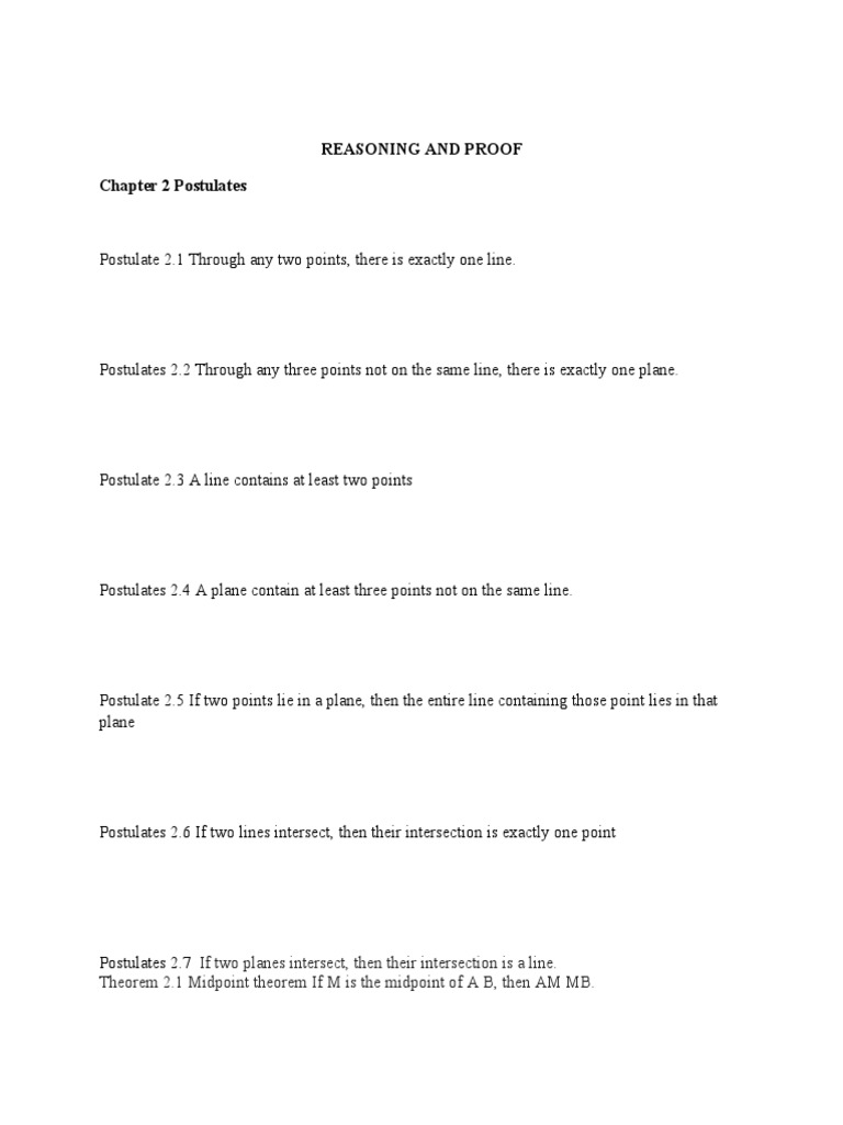 Reasoning and Proof Chapter 2 Postulates | Download Free PDF | Triangle ...