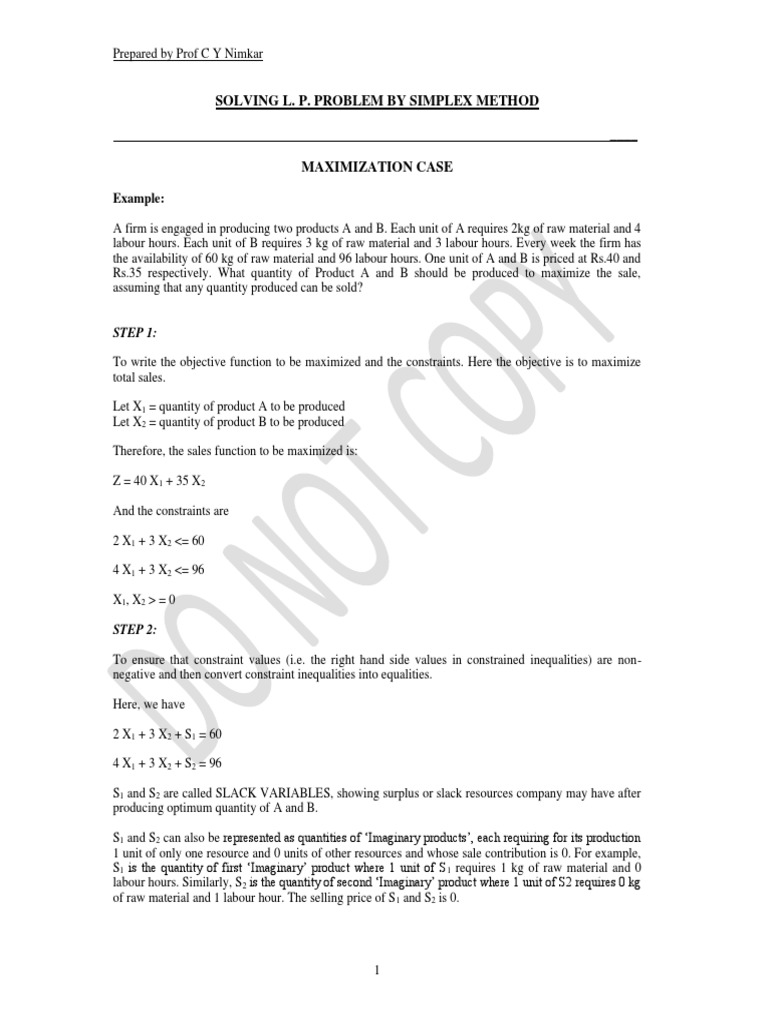 Solving L. P. Problem by Simplex Method - Maximization Case | PDF | Mathematical Optimization ...