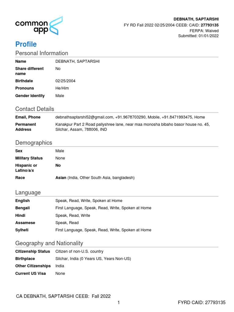 Profile: Personal Information | PDF