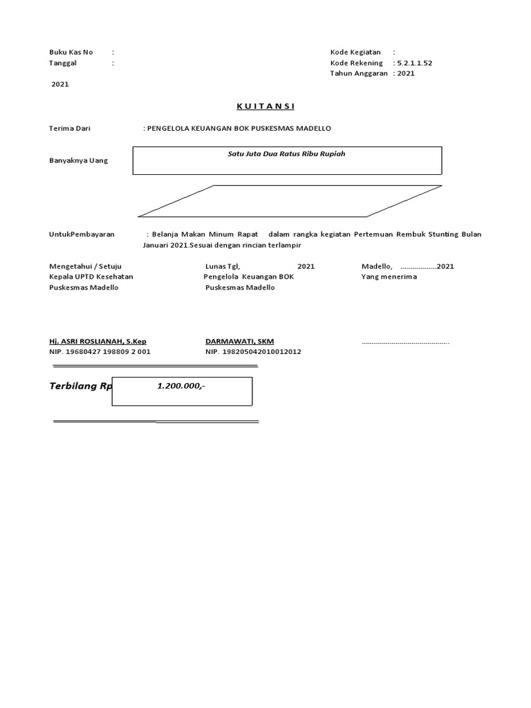 Contoh Kwitansi Bok Makan Minum Kegiatan | PDF | Pengelolaan Keuangan & Uang