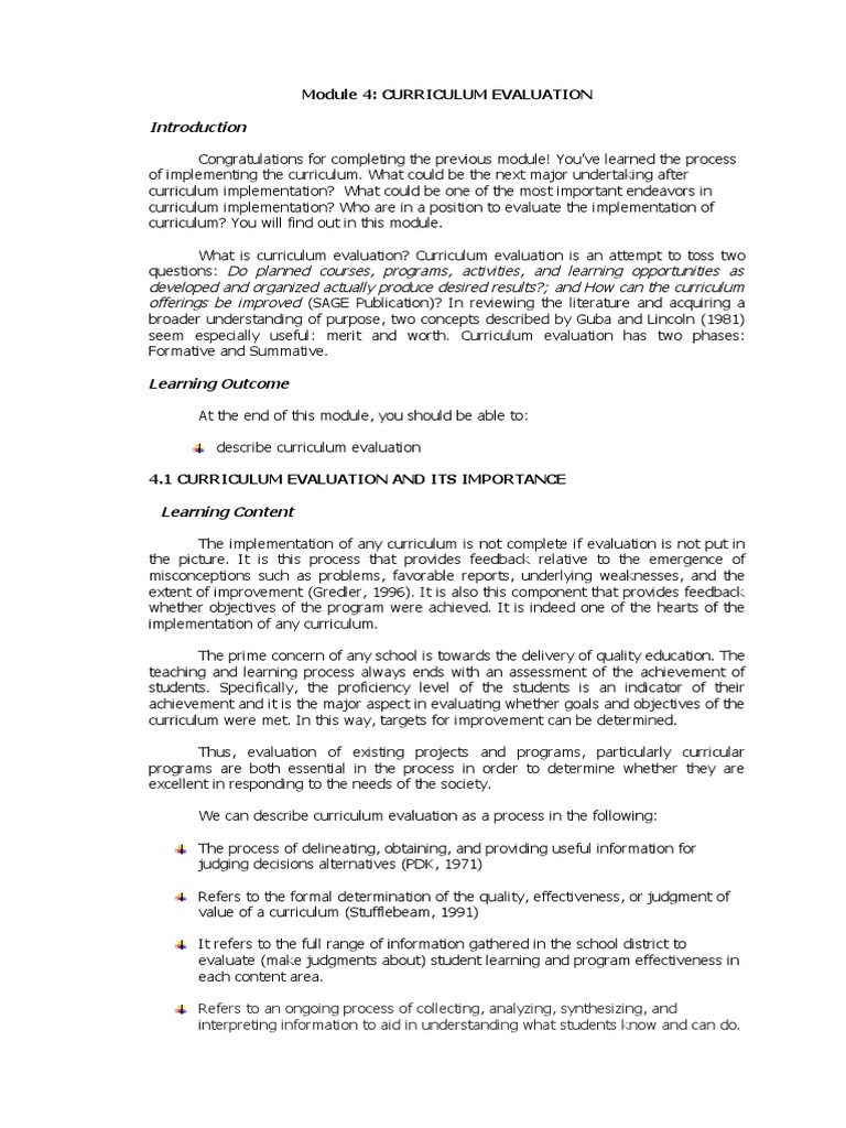 Chapter IV Curriculum Evaluation Module 3 | PDF | Curriculum | Evaluation