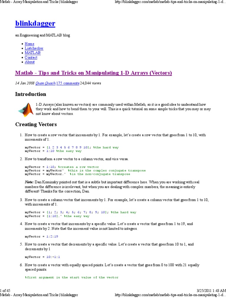 Matlab - Array Manipulation and Tricks - Blink Dagger | PDF | Array Data Structure ...