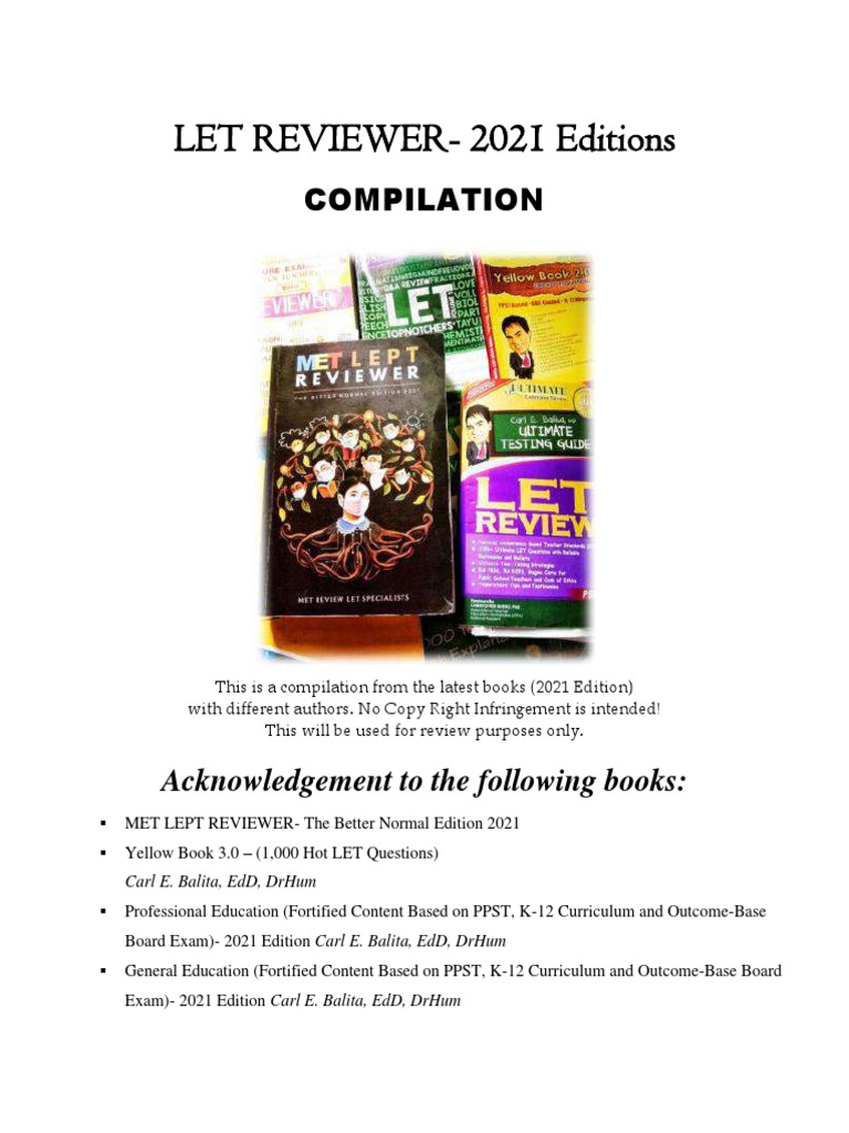 LET Reviewer Compilation 2021 Edition | PDF | Career & Growth ...