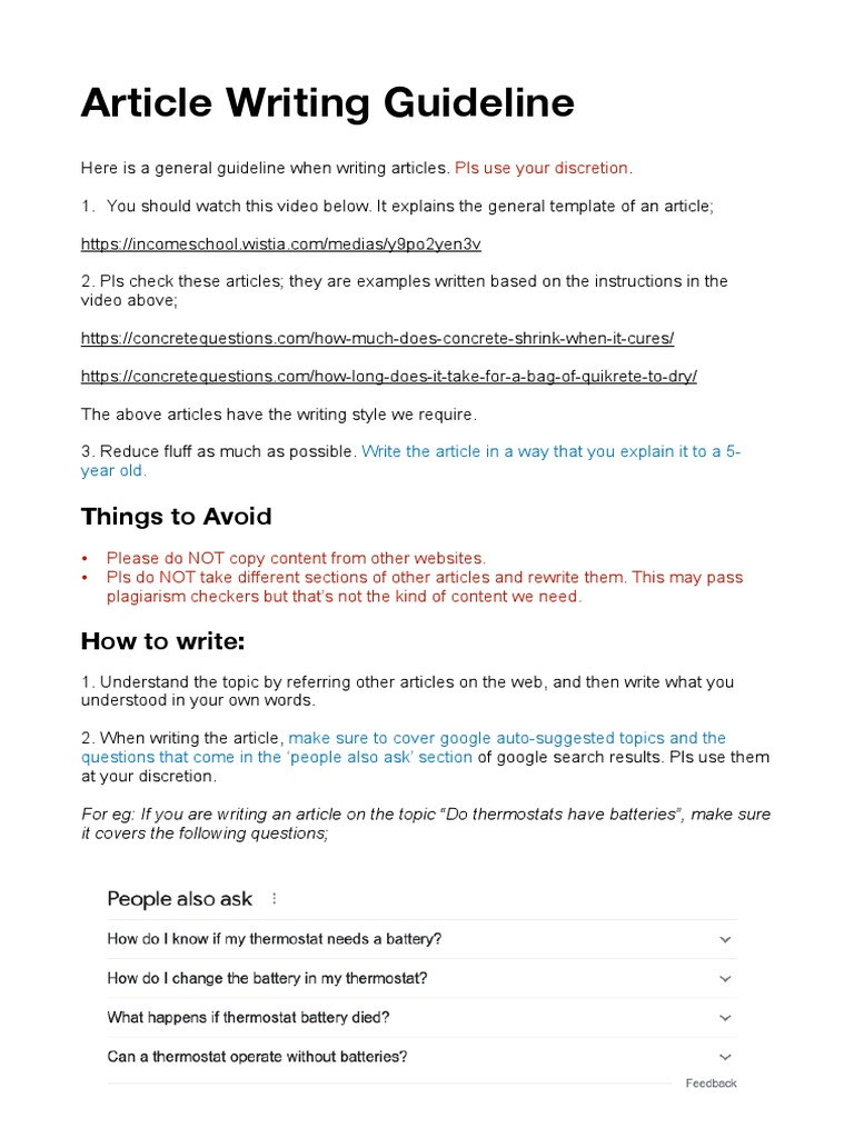 Article Writing Guidelines | PDF | Websites | Internet