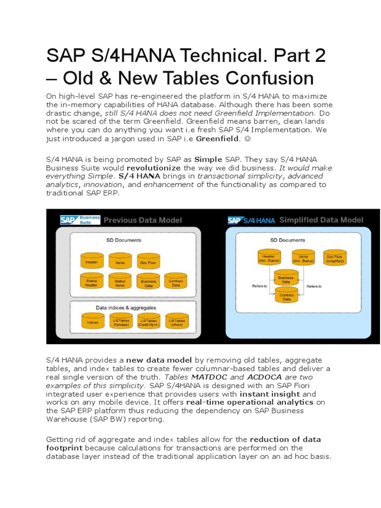SAP S4HANA Technical Part 2 - Old & New Tables Confusion | PDF | Databases | Computing