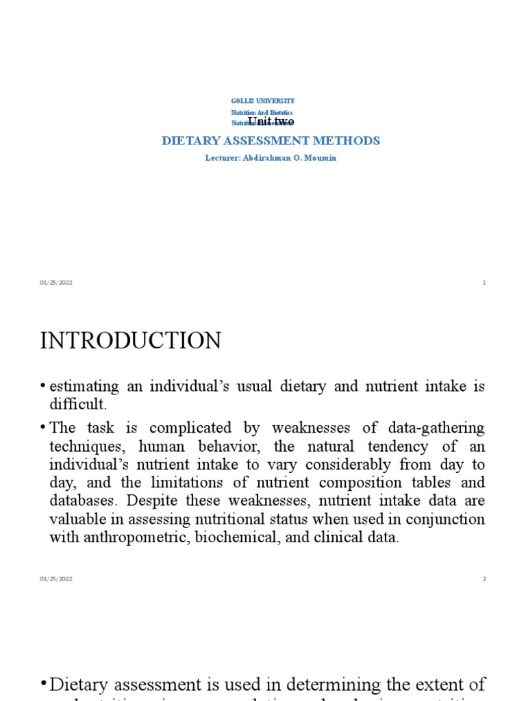 Dietary Assessment Methods | PDF | Foods | Diet & Nutrition