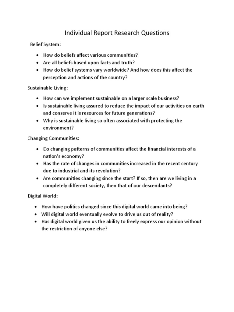 Individual Report Research Questions | PDF
