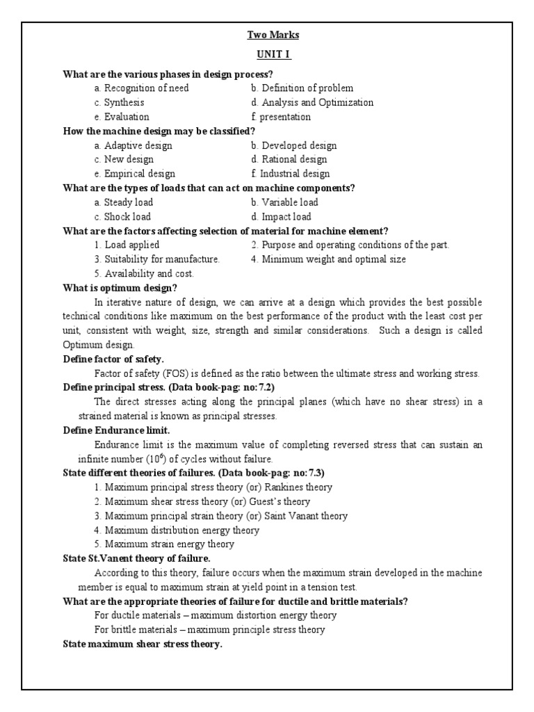 DME TWO Marks | PDF | Screw | Strength Of Materials