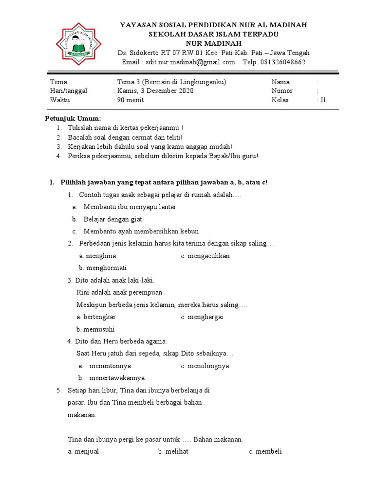 Tugasku Sehari-Hari (PAS Tema 3) | PDF