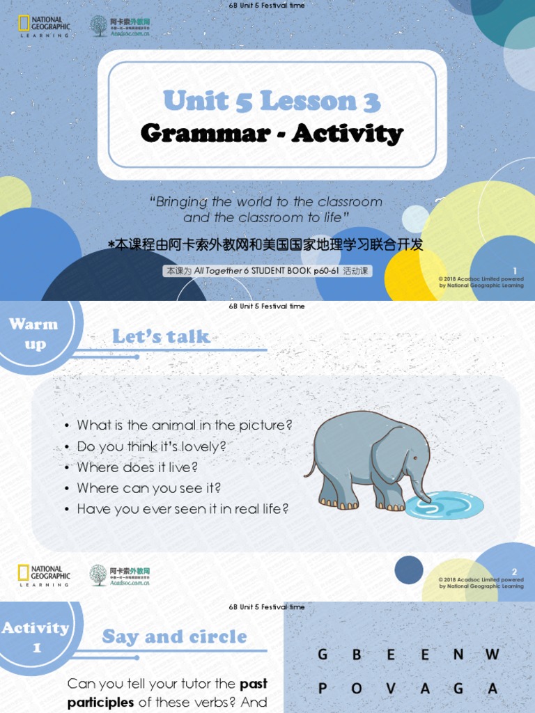 Unit 5 Lesson 3 Grammar Activity | PDF | Perfect (Grammar) | Verb