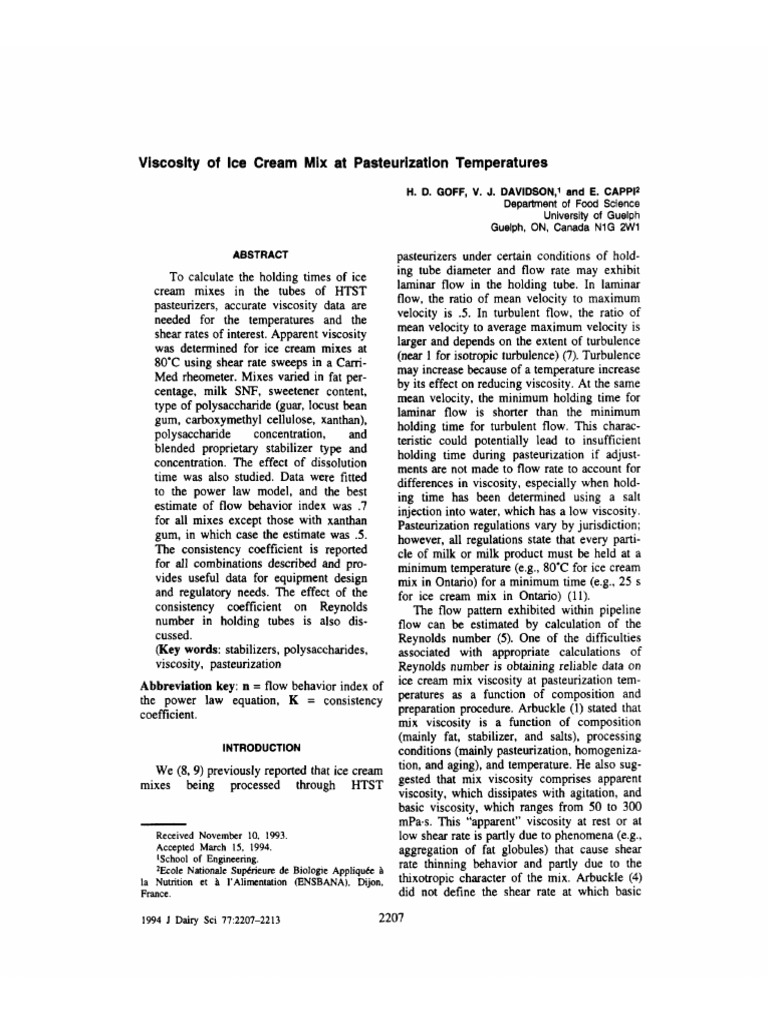 Viscosity of Ice Cream Mix at Pasteurization Temperatures | PDF ...