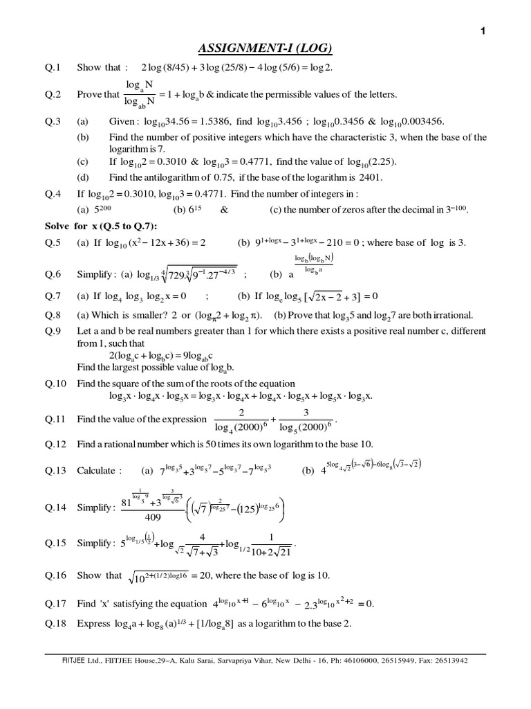 Assignment-I (Log) | PDF | Logarithm | Number Theory
