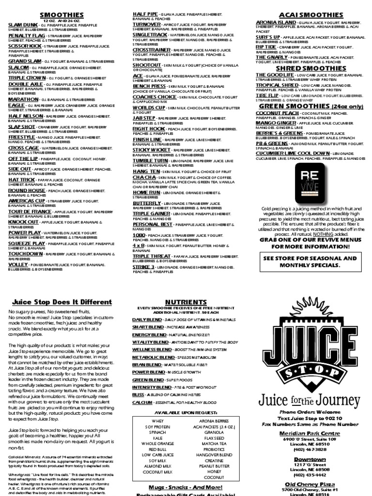 Smoothie & Juice Shop Menu | PDF | Diet & Nutrition | Juice