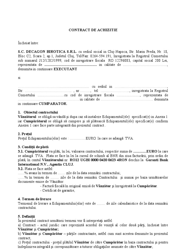 Contract Vanzare Cumparare - Model | PDF