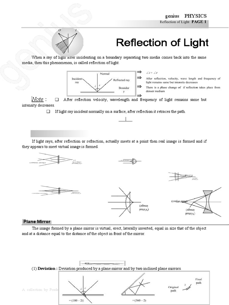 01 Ray Optics MM | PDF | Mirror | Reflection (Physics)