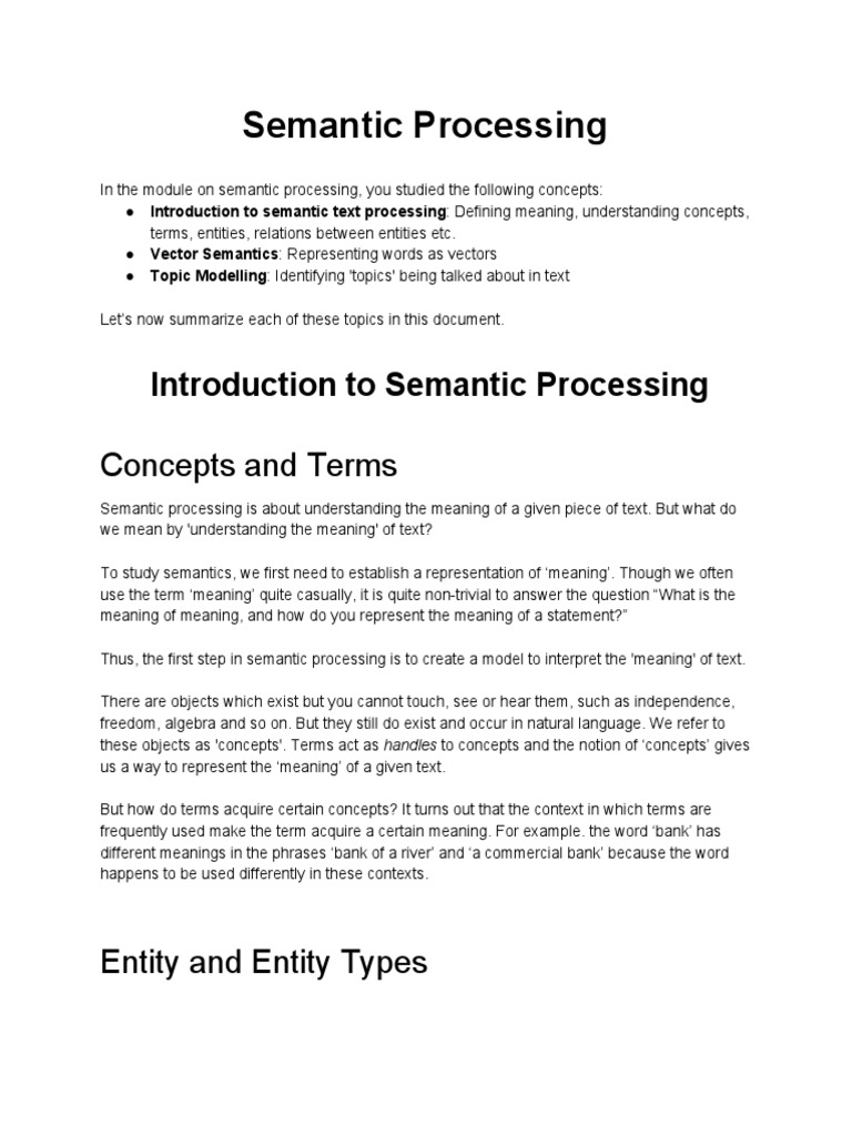 Introduction To Semantic Processing | PDF | Cognition | Artificial ...