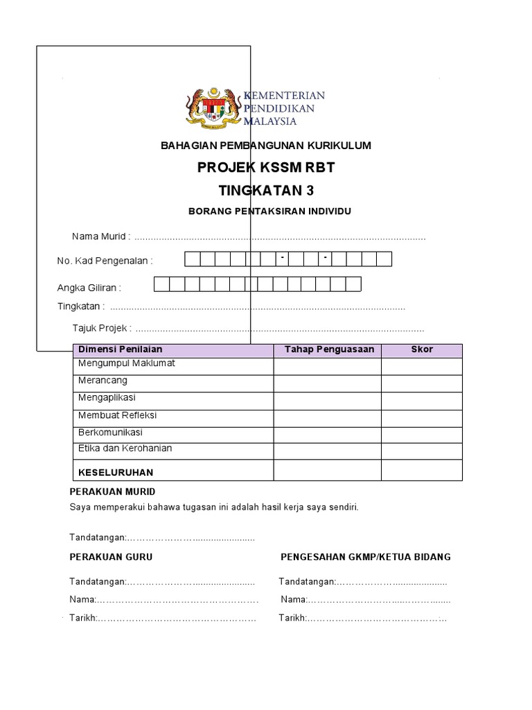 Borang Individu Projek RBT t3 | PDF