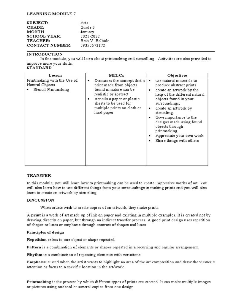 Arts M7 | PDF | Printmaking | Paper