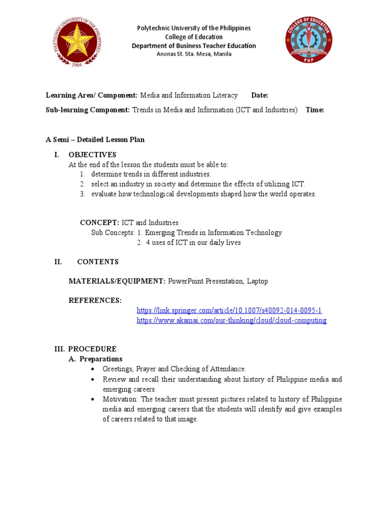 Victore ICT and Industries Semi Detailed Lesson Plan | PDF | Virtual ...